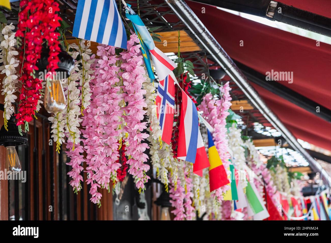 Close-up decoration from the national flags of different countries ...