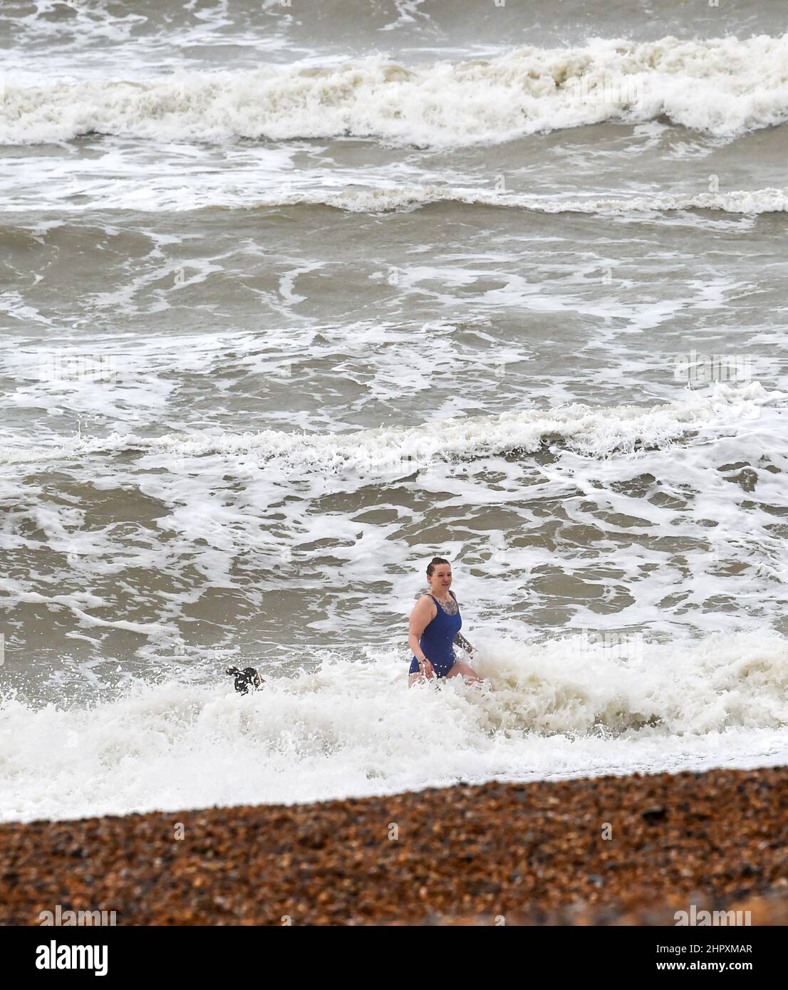 Brighton UK 24th February 2022 - A couple of early morning swimmers ...