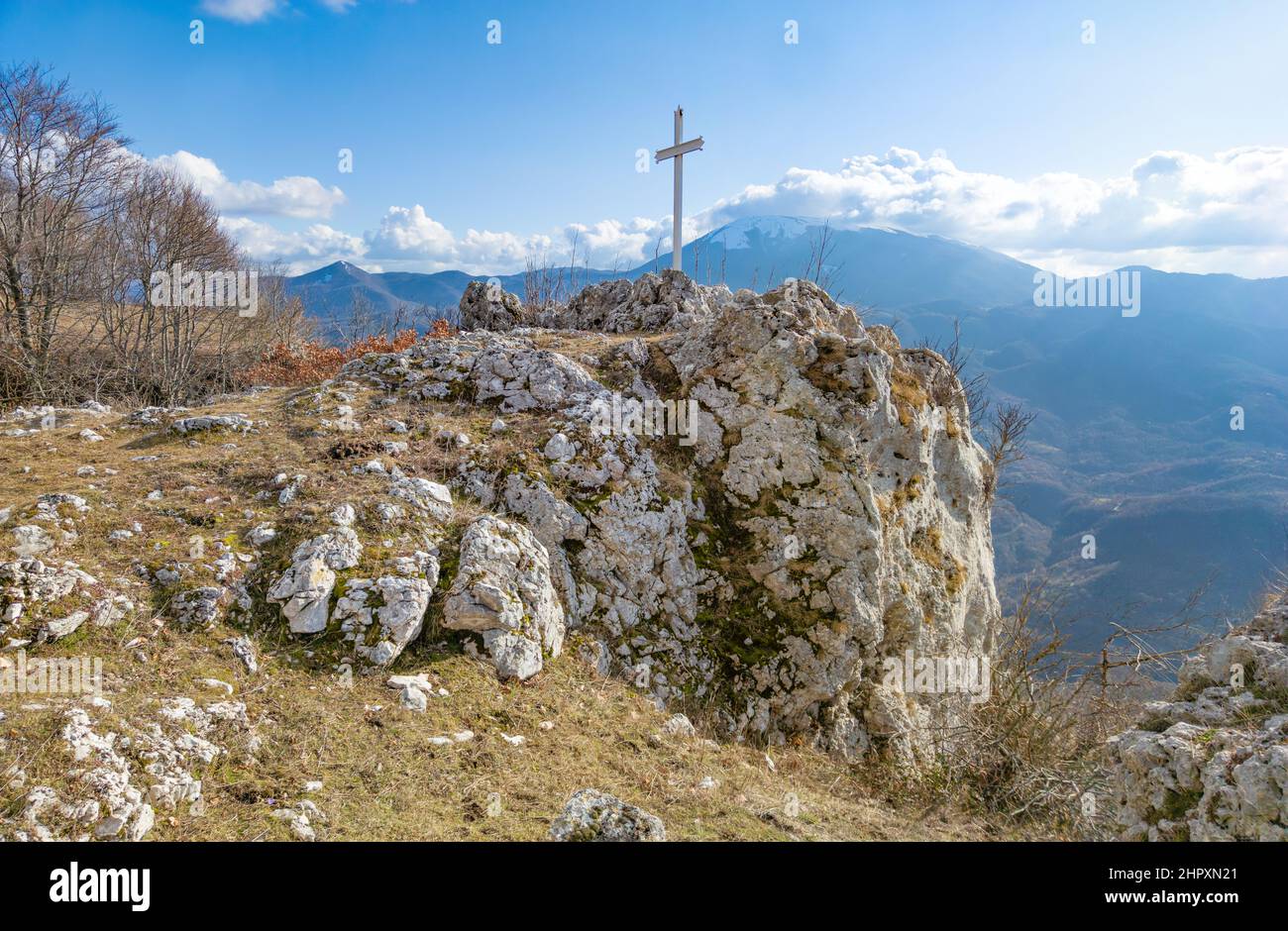 Monte Giano in Antrodoco (Italy) - A peak view of Monte Giano with snow ...