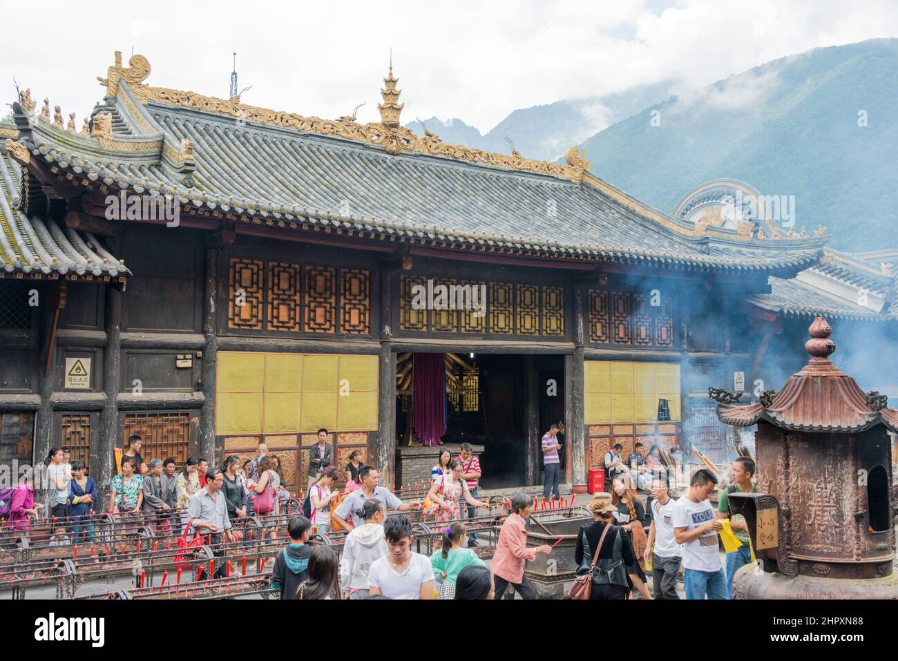 SICHUAN, CHINA - Pilgrim at Lingshan Temple. a famous Temple in ...