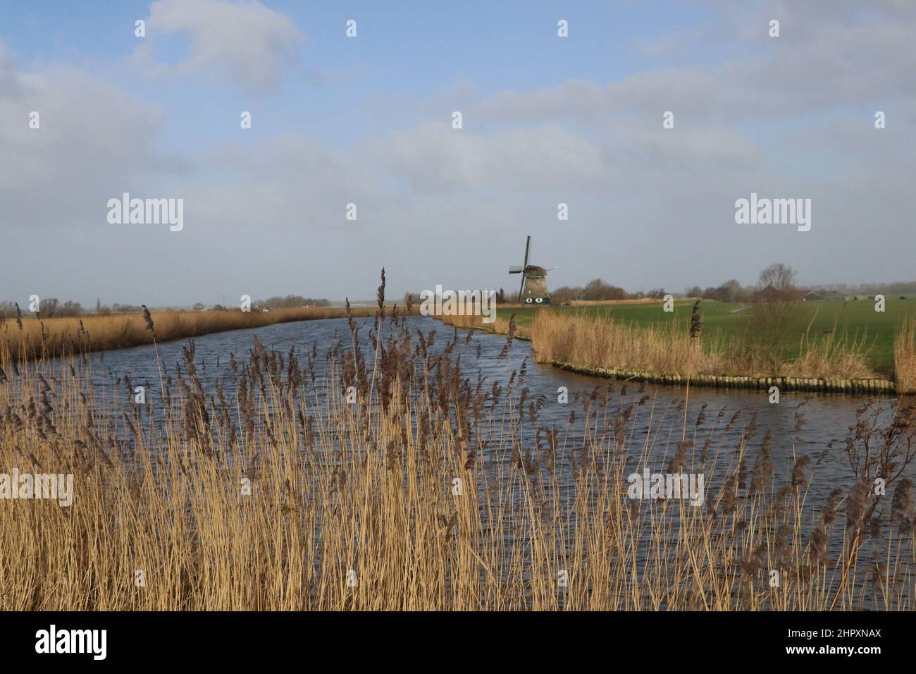 Dutch polder landscape with wind mill Menningweermolen at Schermer ...