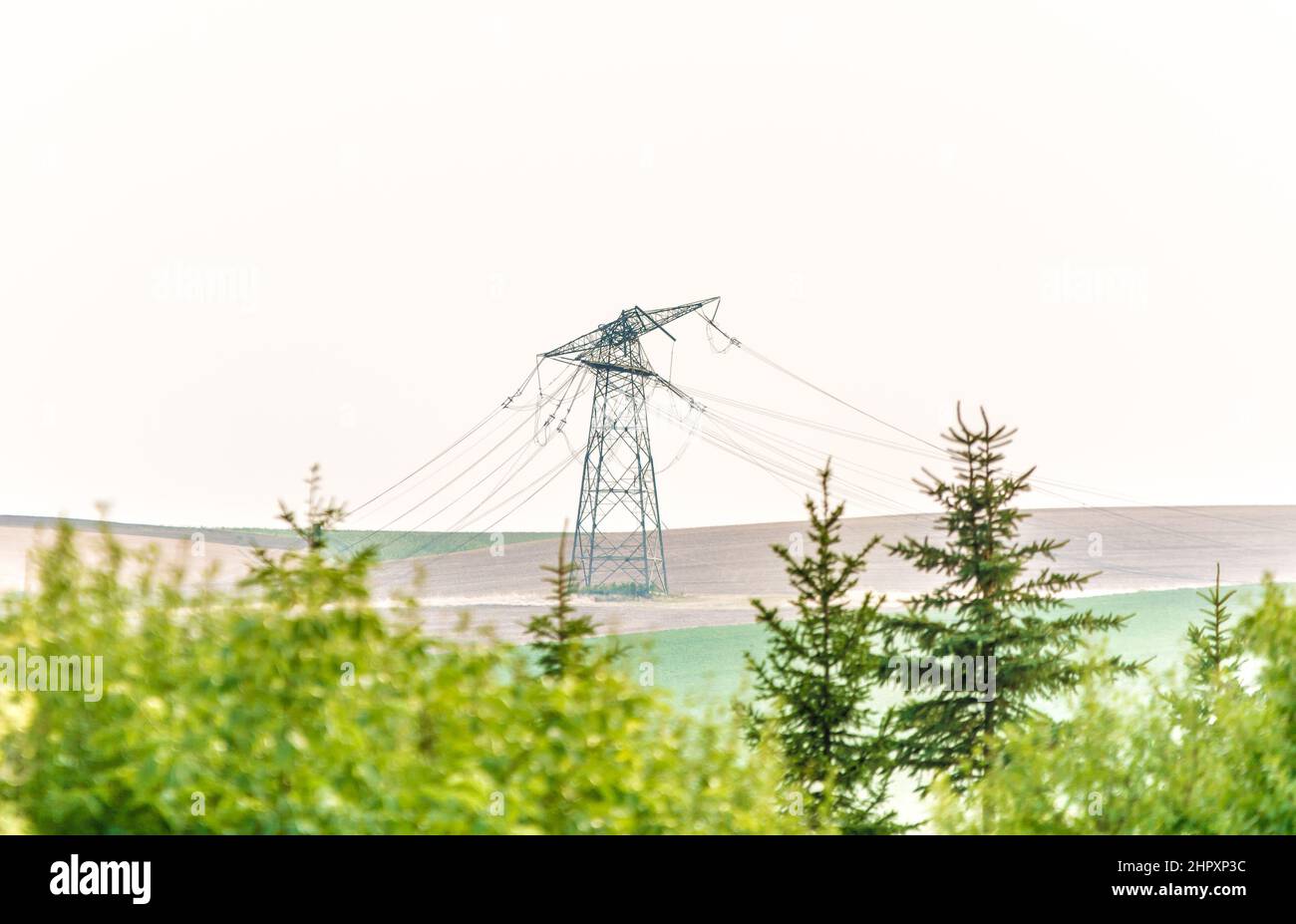 Serious storm damage on a high voltage power line after a strong storm ...