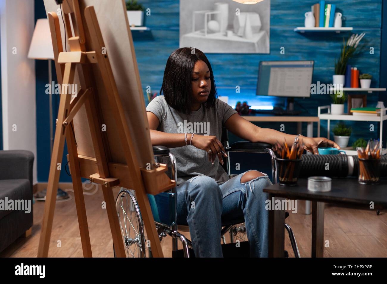 Illustrator artist with disability working at creative masterprice ...