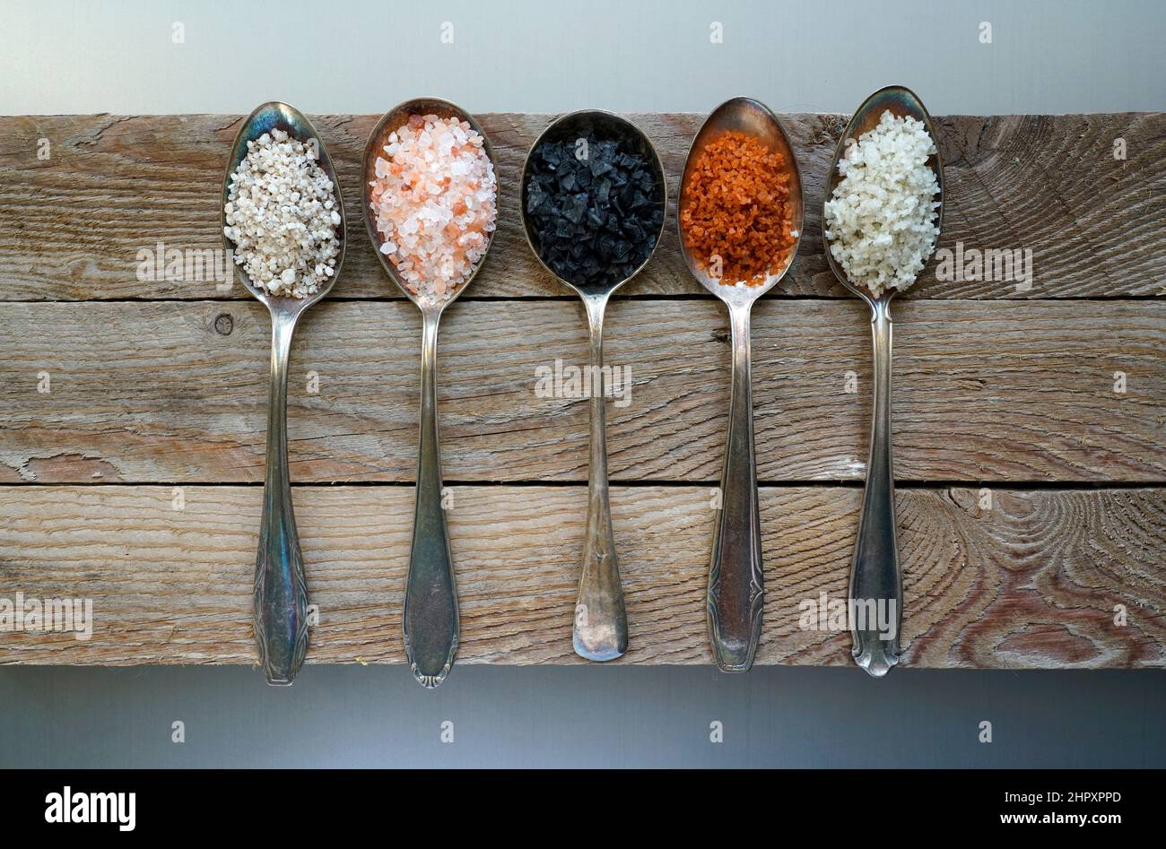 Various types of salt from around the world, left to right unrefined ...