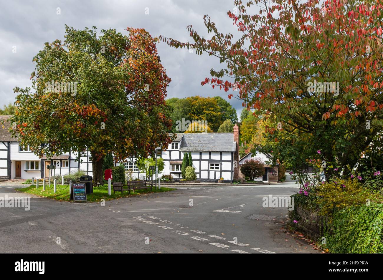 A view across the green in the pretty village of Dilwyn, Herefordshire ...