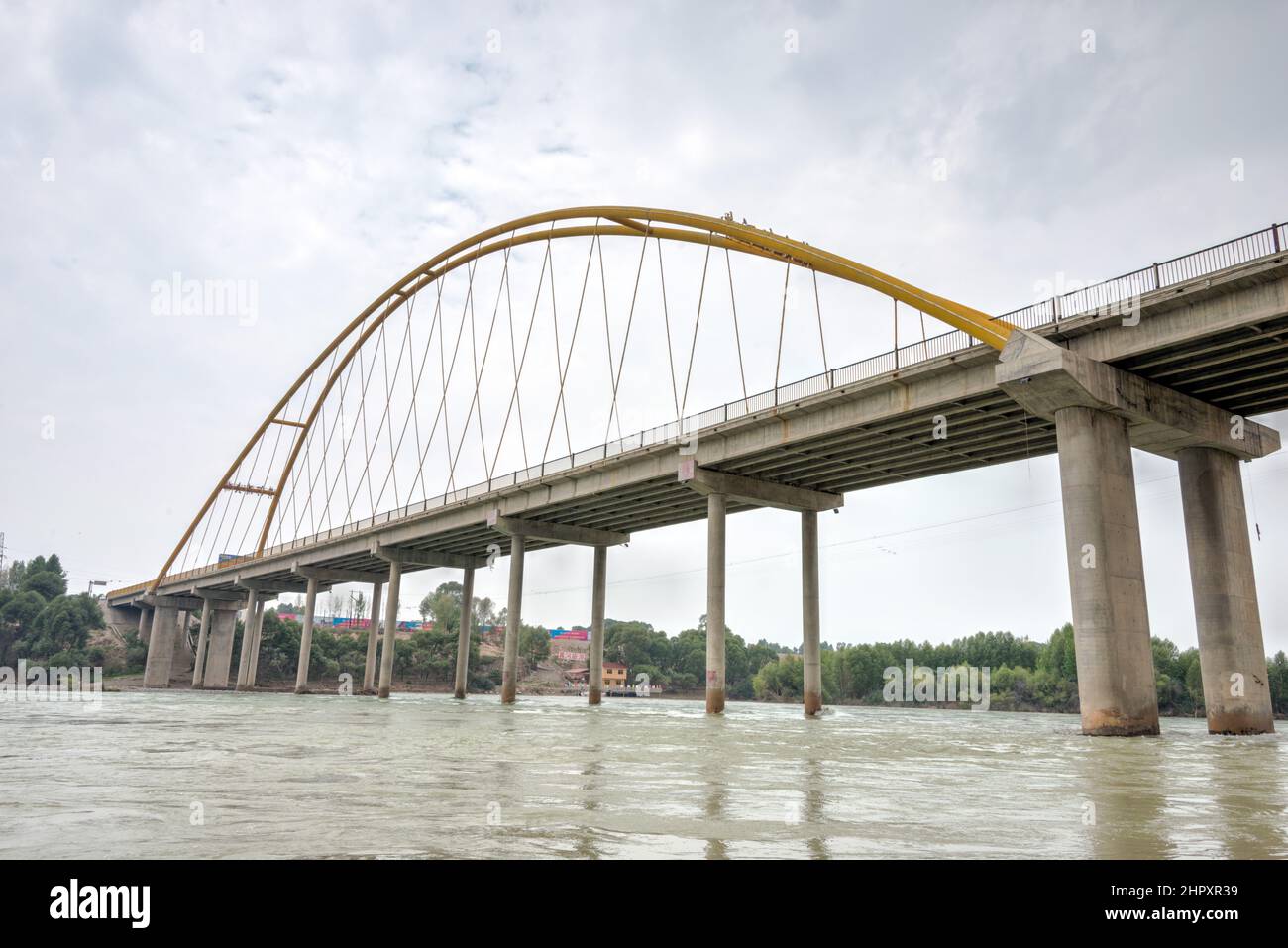 GUIDE, CHINA - The yellow river big bridge(Huanghe Qing Daqiao). a ...
