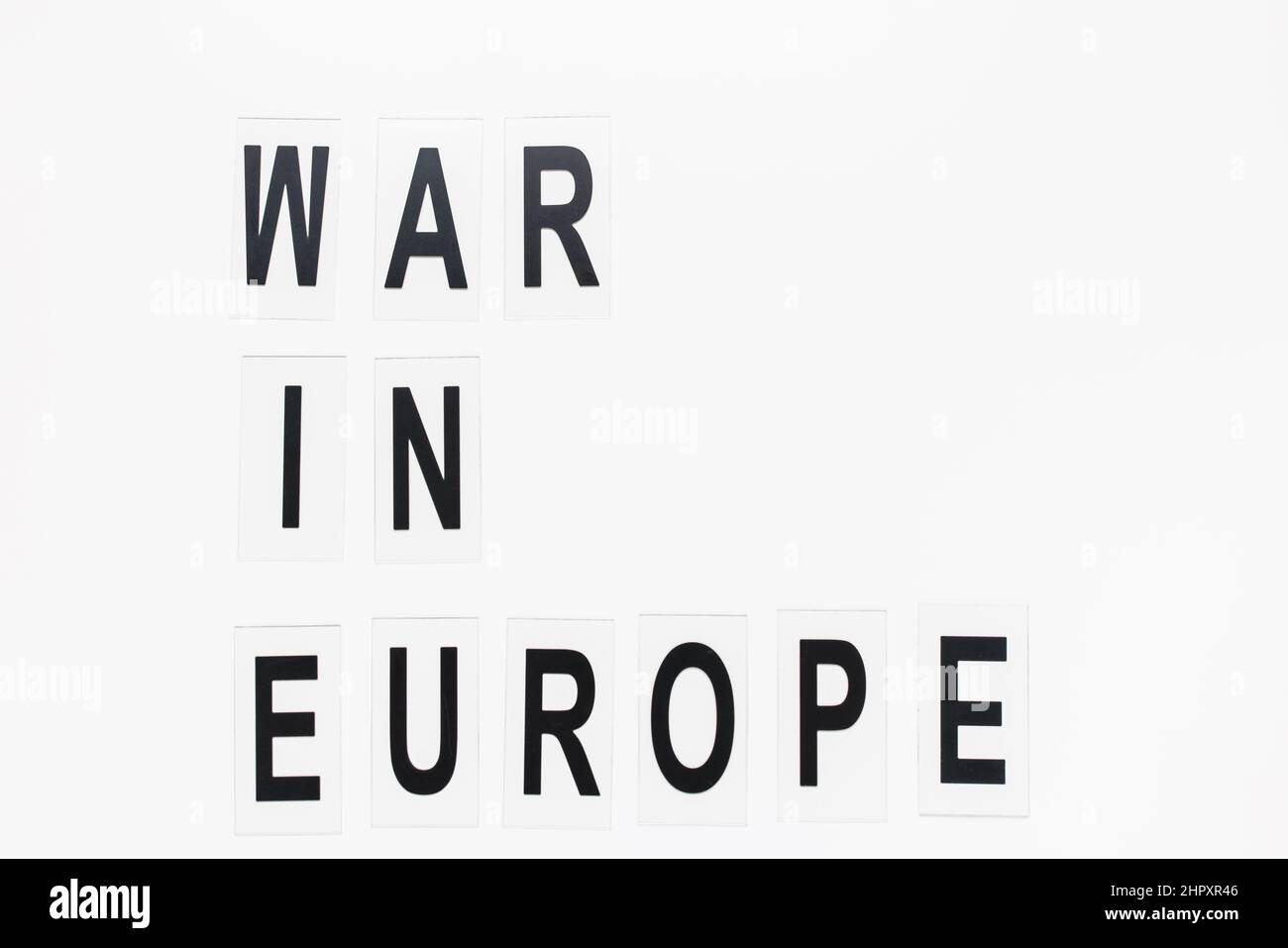 Text WAR in EUROPE on white background. Russian invasion of Ukraine and ...