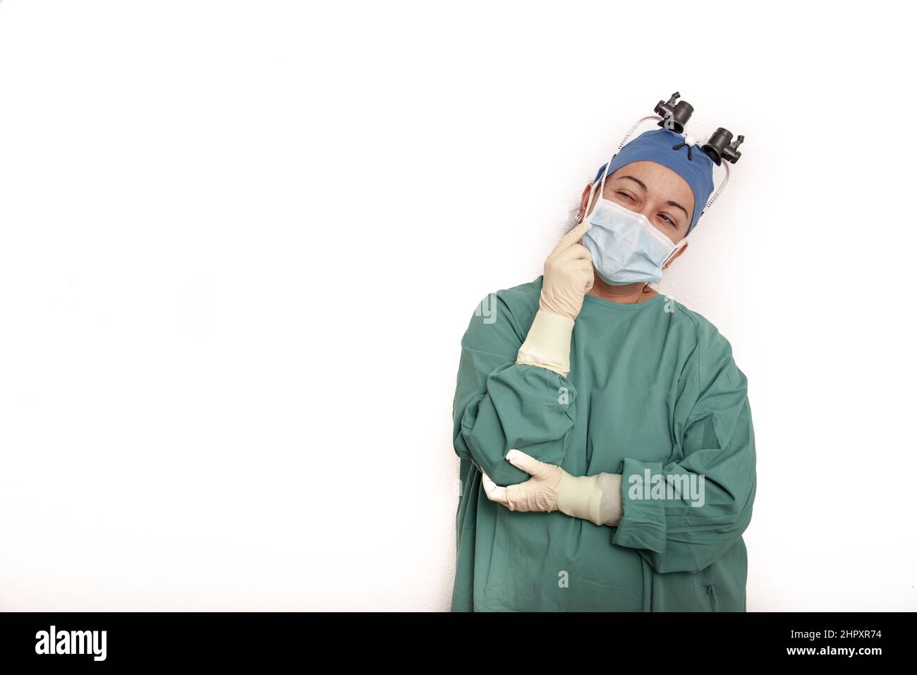 Doctor surgeon shocked, funny. Woman closeup portrait of young doctor ...