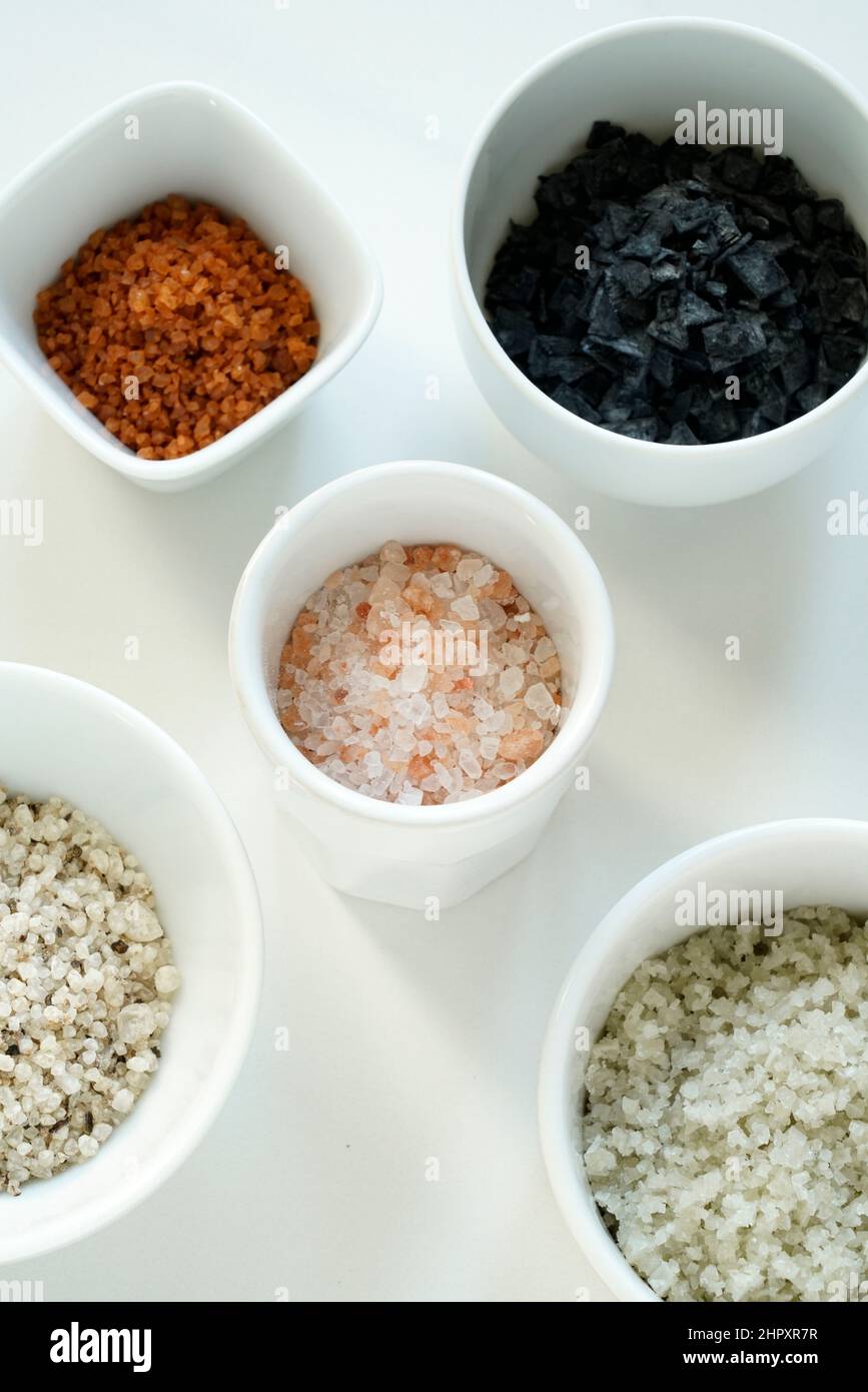 Various types of salt from around the world, unrefined salt from the ...