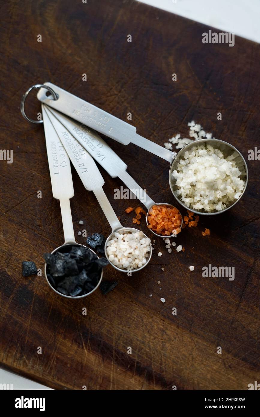 Various types of salt from around the world, unrefined salt from the ...