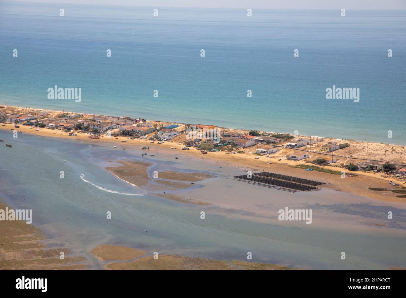 aerial of scenic coast landscape at the algarve region in Faro ...