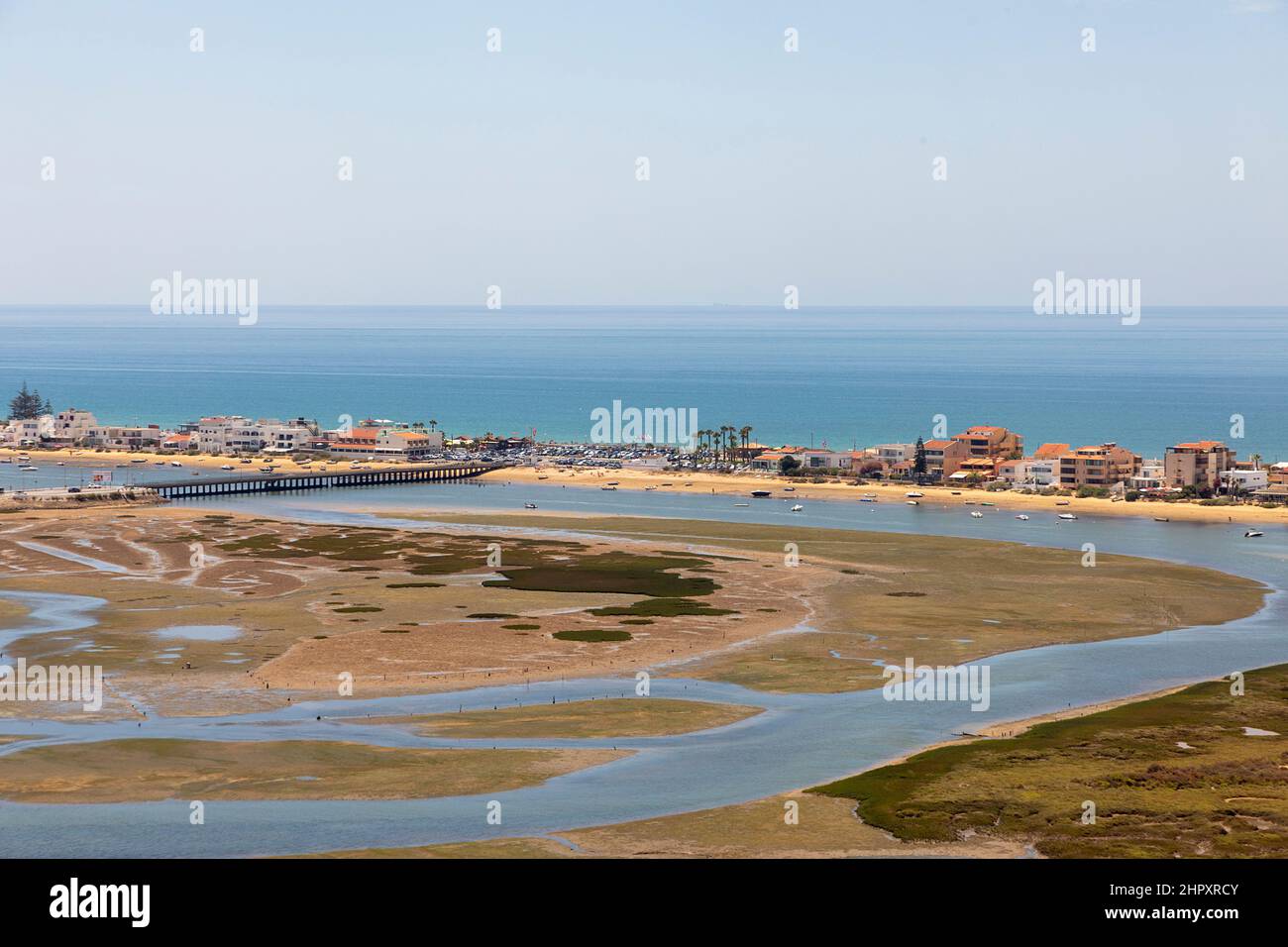 aerial of scenic coast landscape at the algarve region in Faro ...