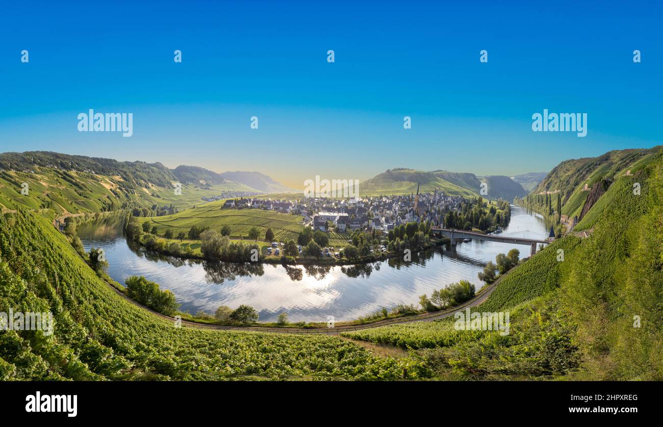 scenic moselle river loop at Leiwen, Trittenheim in Germany Stock Photo ...