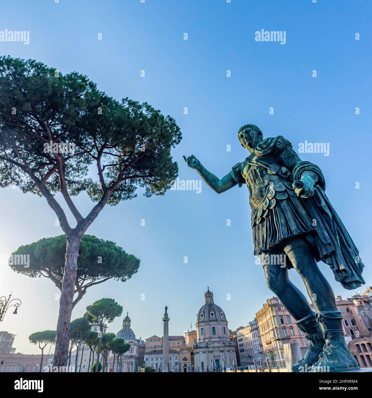 Roman forum. Imperial forum of Emperor Augustus with his statue. Rome ...