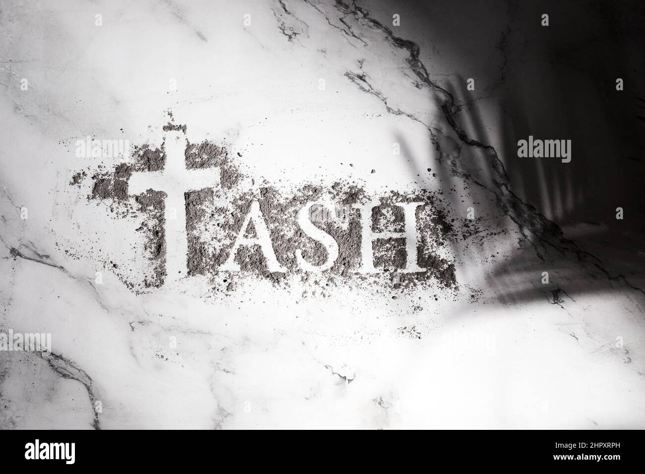 Ash wednesday, crucifix made of ash, dust as christian religion. Lent ...