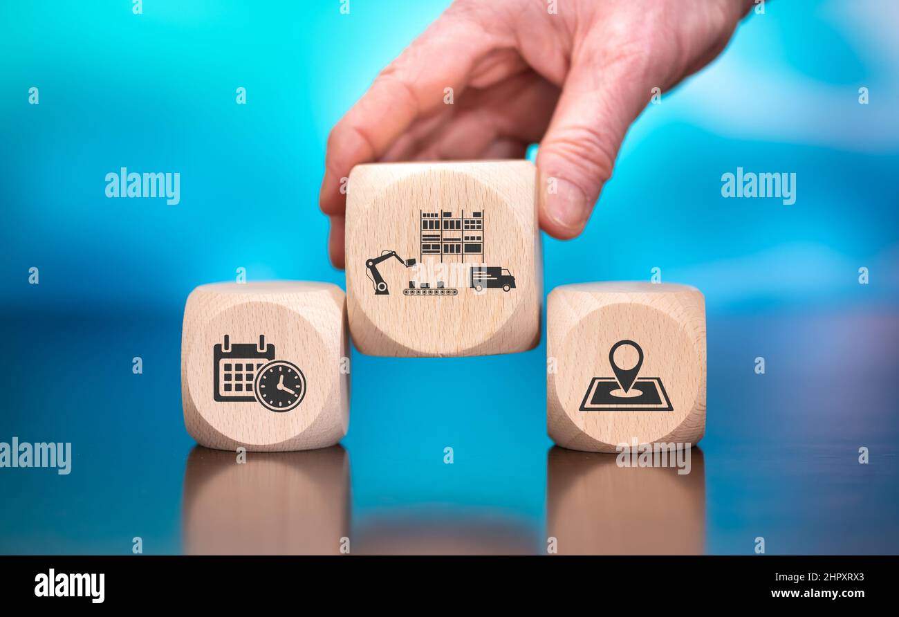 Wooden blocks with symbol of logistics concept on blue background Stock ...