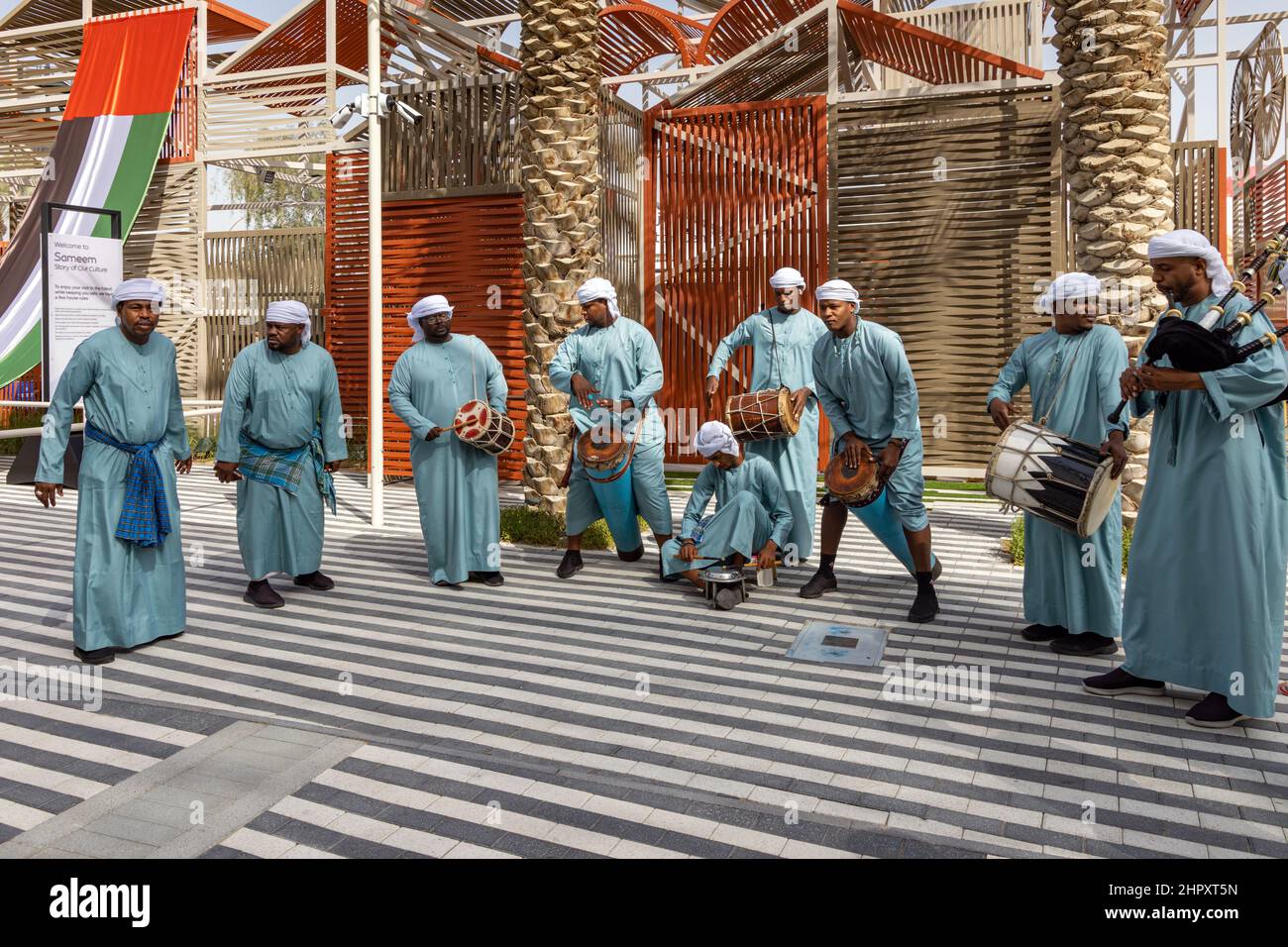 Traditional Arabs performing singing dancing at Dubai Expo 2020 UAE ...