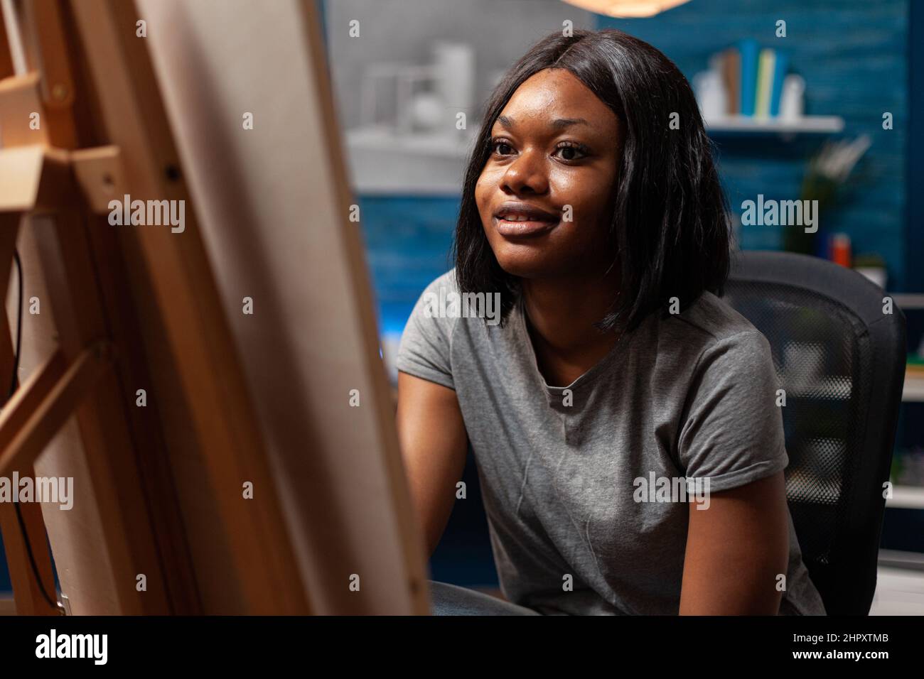 Portrait of smiling artist working at draw project sketching graphic ...