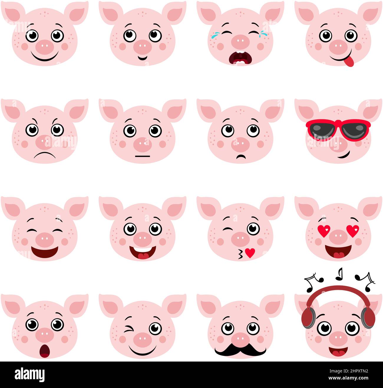 Collection set of cute pigs different emotions and expressions Stock ...