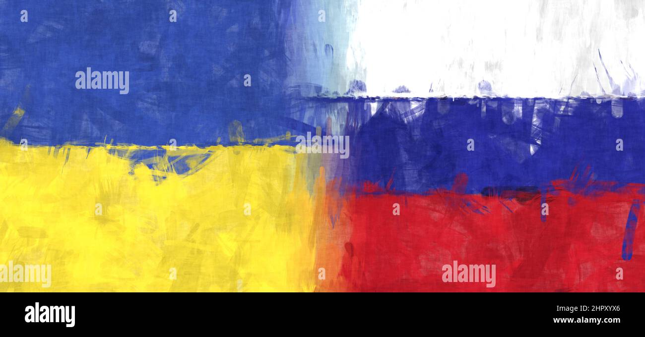 Drawn fraternal flags of Ukraine and Russia Stock Photo - Alamy