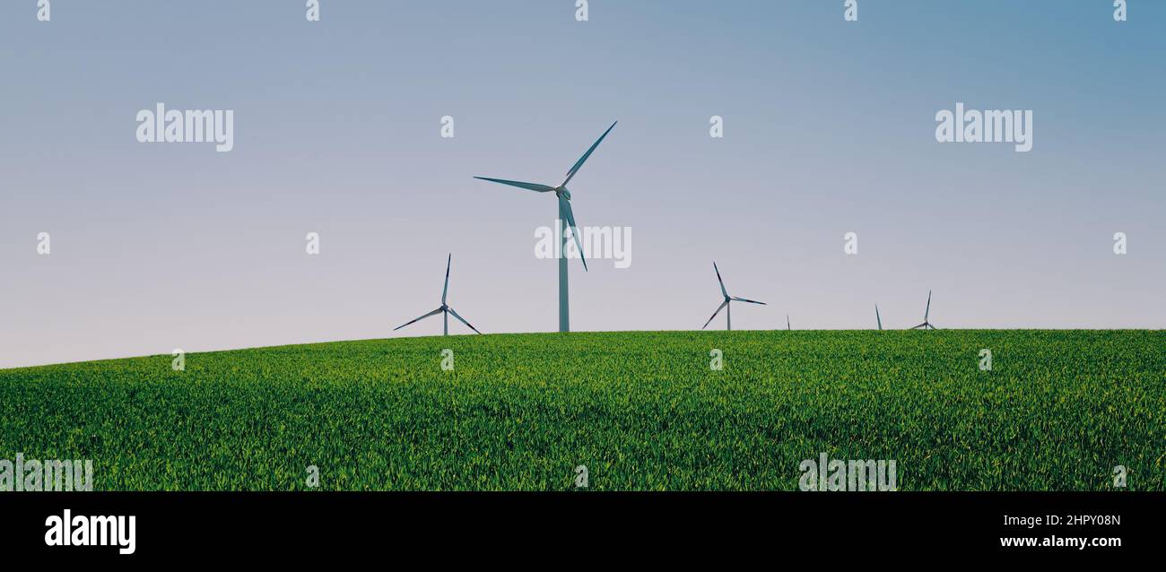wind turbines partly hidden behind a field Stock Photo - Alamy