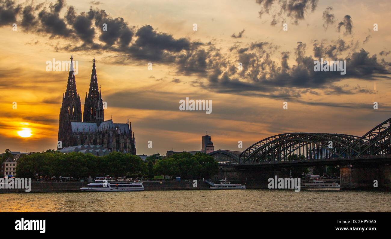 the cathedral ,the buildings and the rhine River of Cologne NRW Germany ...