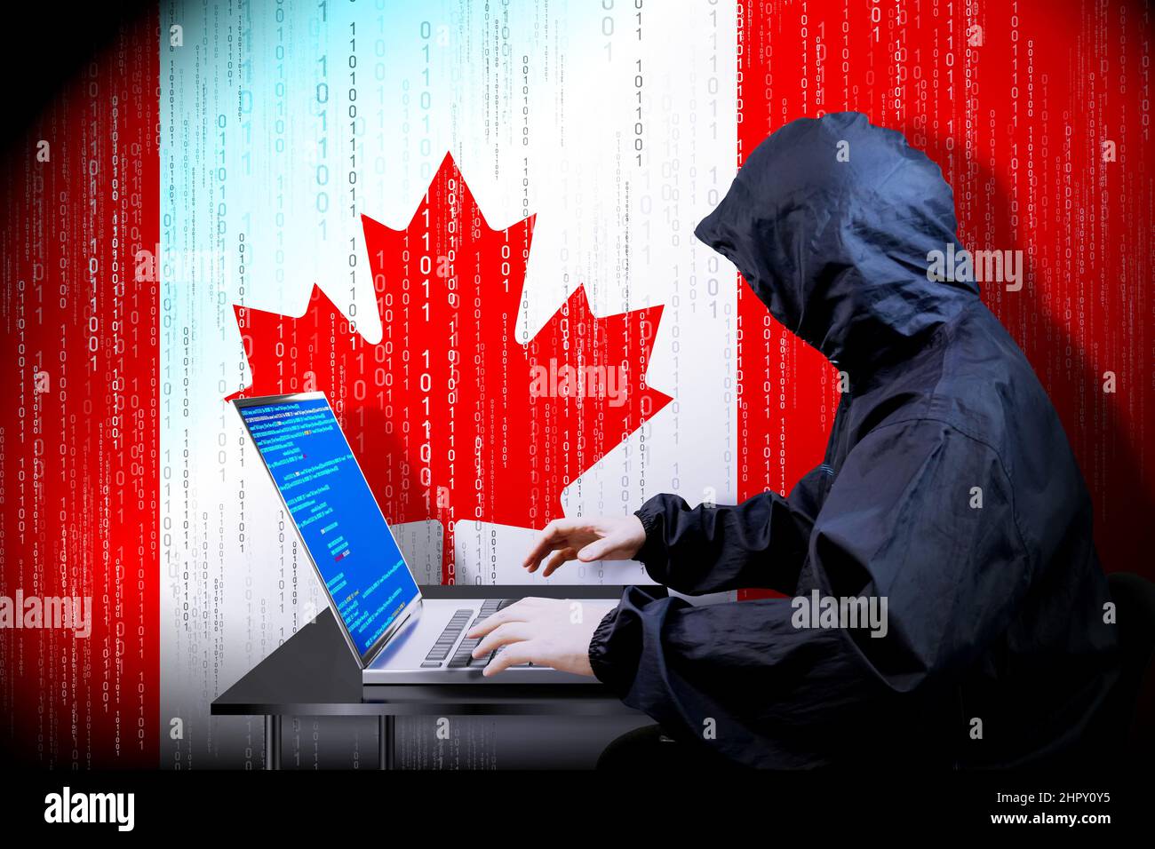 Anonymous Hooded Hacker Flag Of Canada Binary Code Cyber Attack