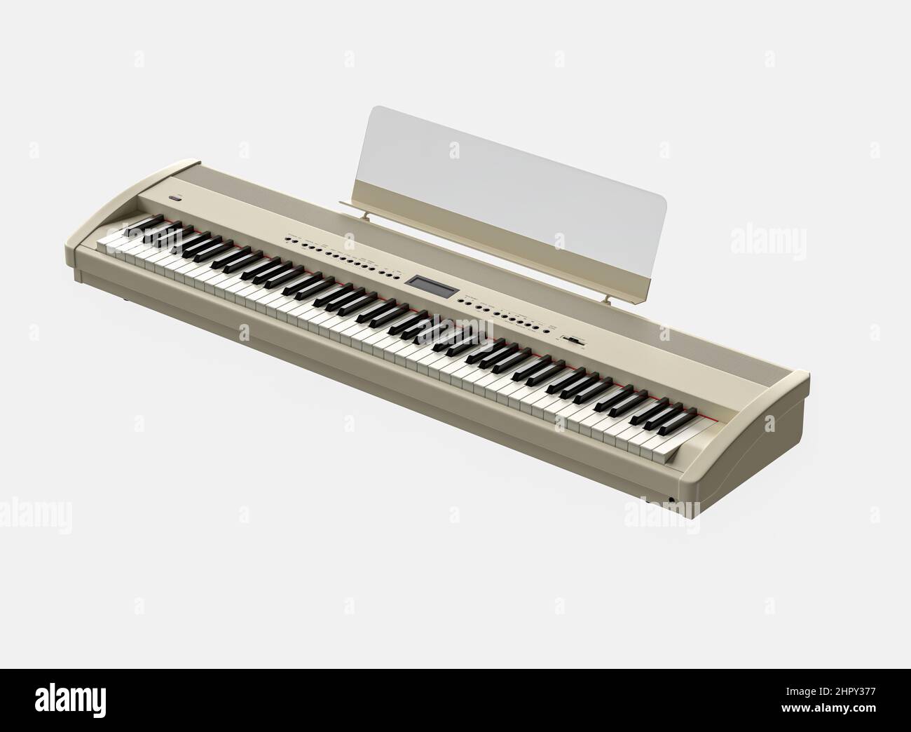 3d illustration of full size digital piano or synthesizer with music ...