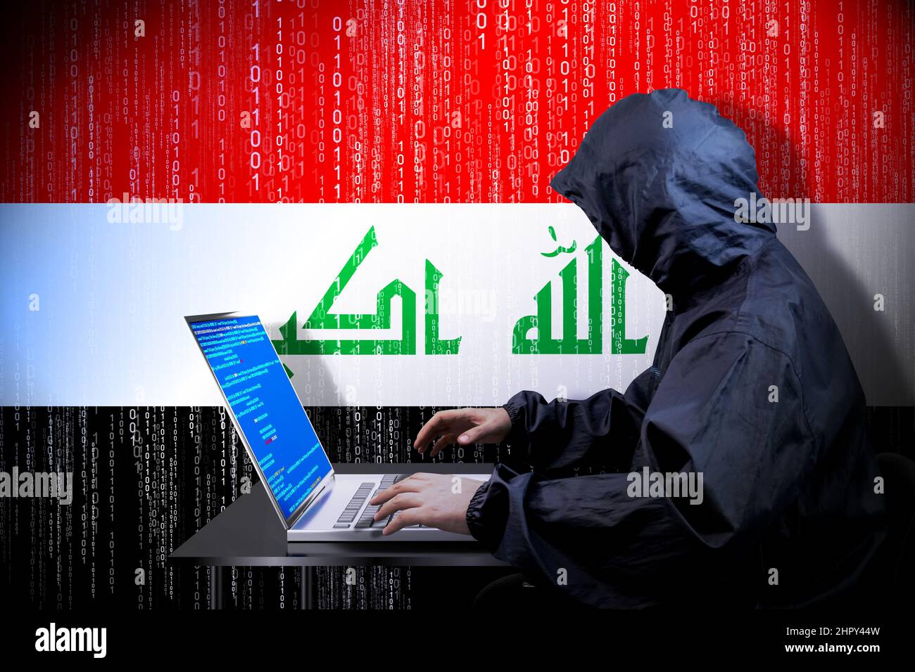 Anonymous Hooded Hacker Flag Of Iraq Binary Code Cyber Attack 9650