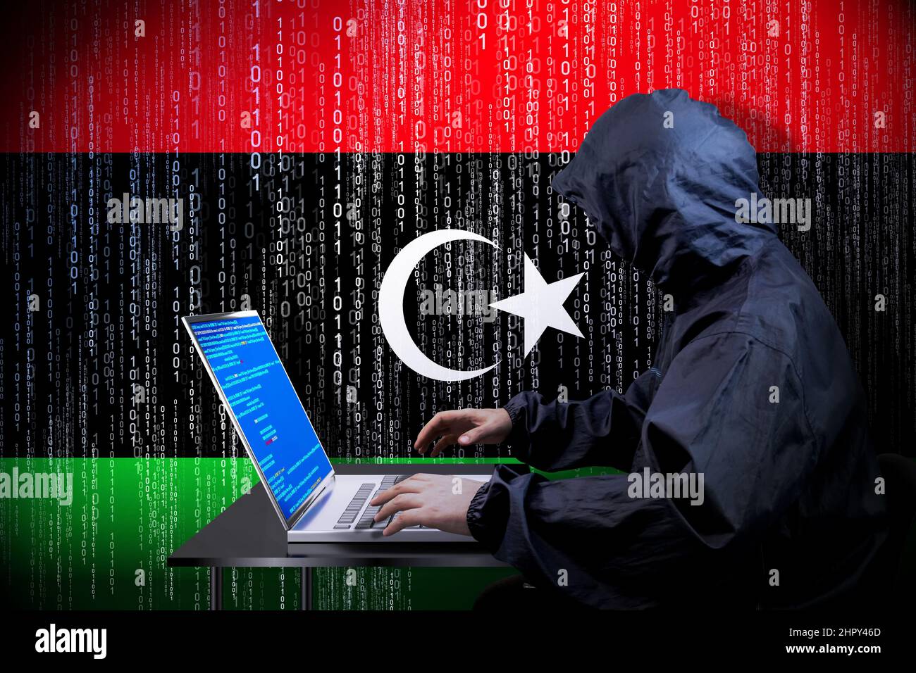 Anonymous Hooded Hacker Flag Of Libya Binary Code Cyber Attack 4860