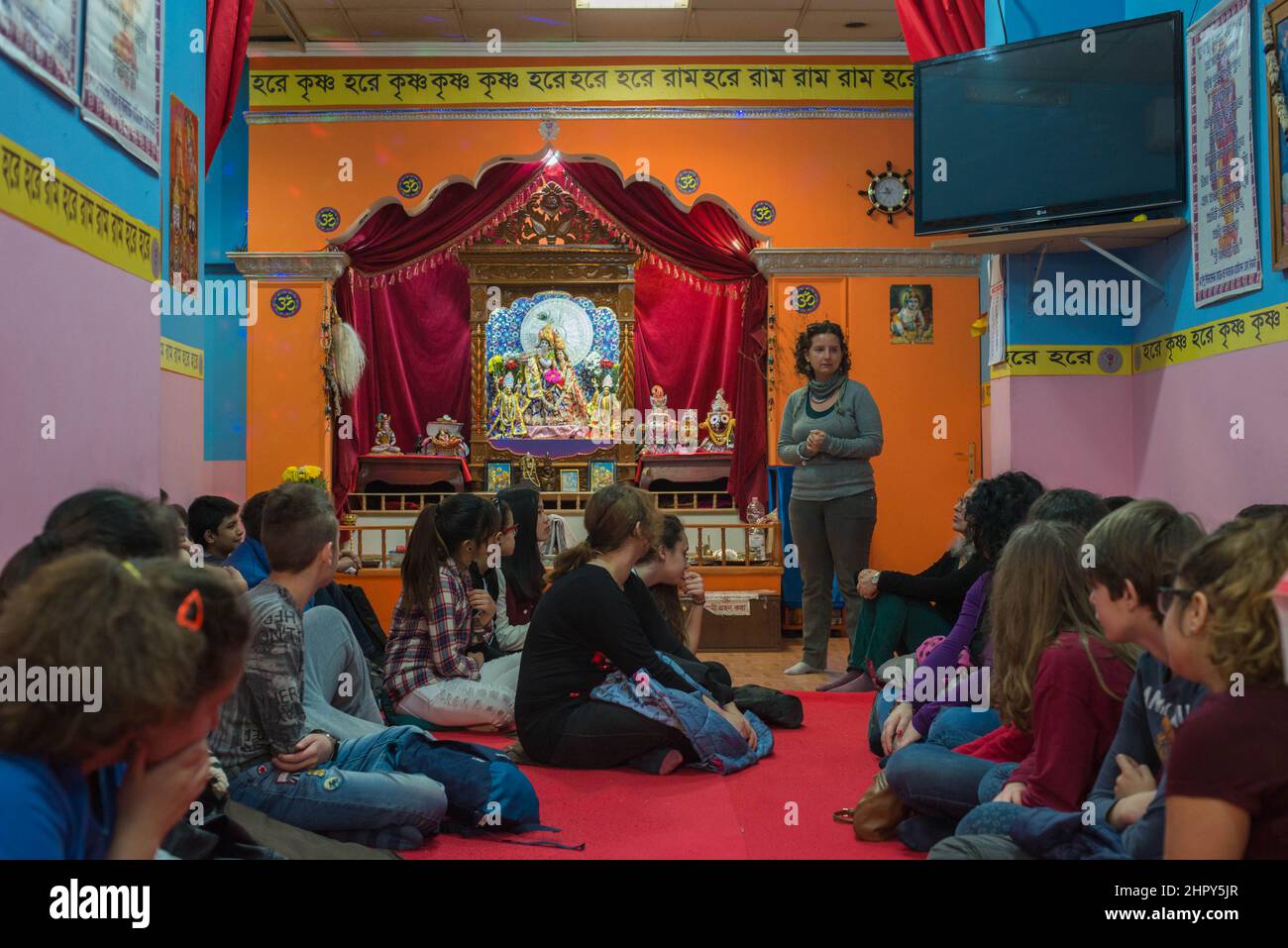 Rome, Italy 05/04/2016: students visiting Hom Hindu Mandir temple, Tor ...