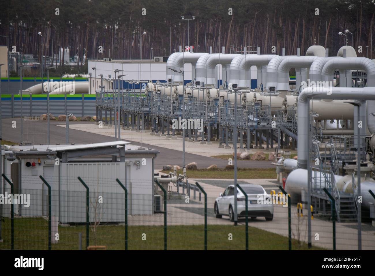 Lubmin, Germany. 24th Feb, 2022. View of pipe systems and shut-off ...
