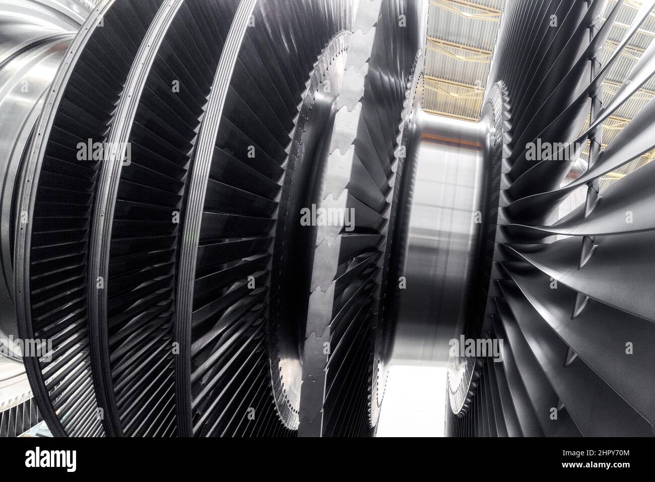 Shaft with numerous blades of modern steam turbine at plant Stock Photo ...