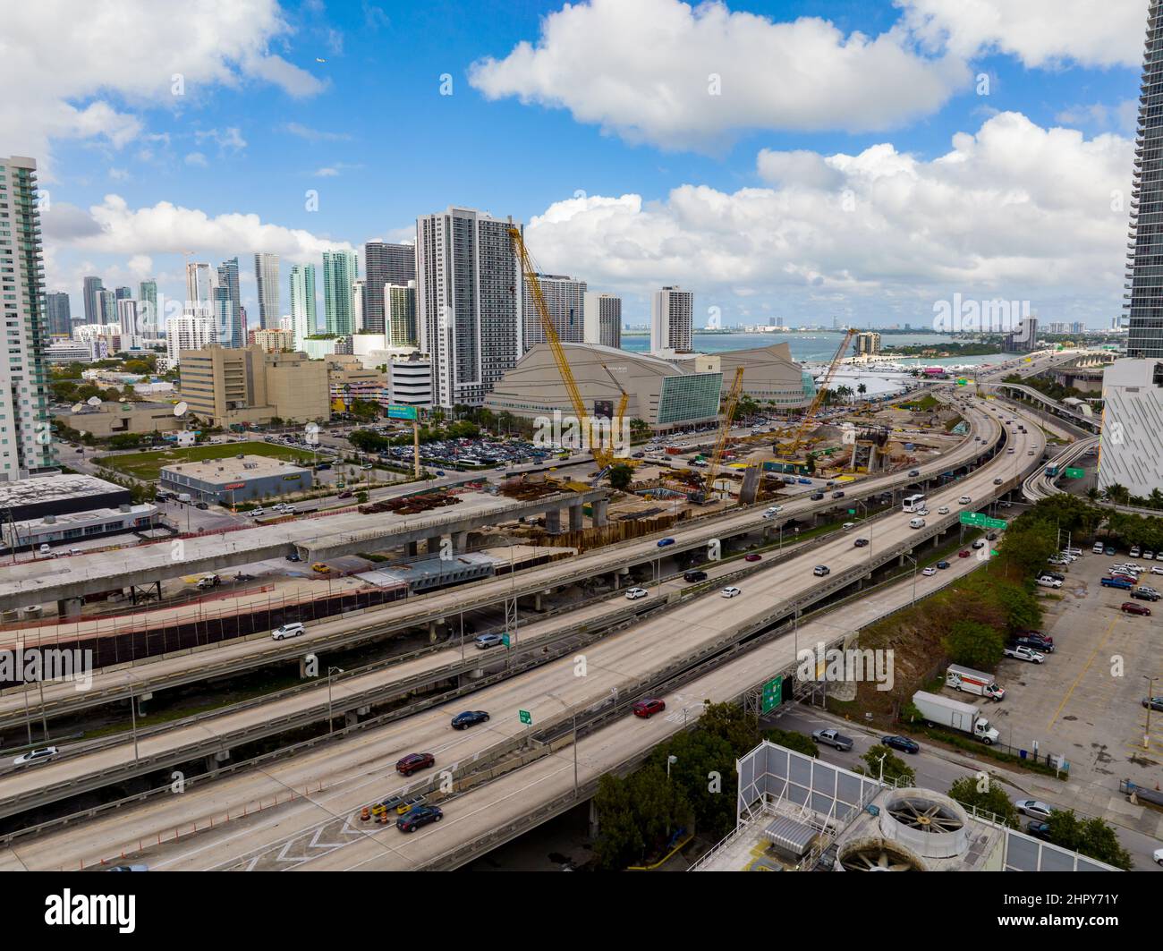 Miami, FL, USA - February 15, 2022: Aerial photo construction of the ...