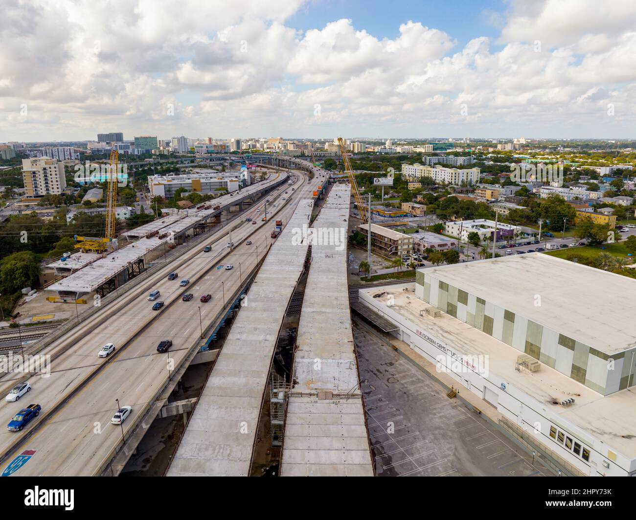Miami, FL, USA - February 15, 2022: Aerial photo construction of the ...