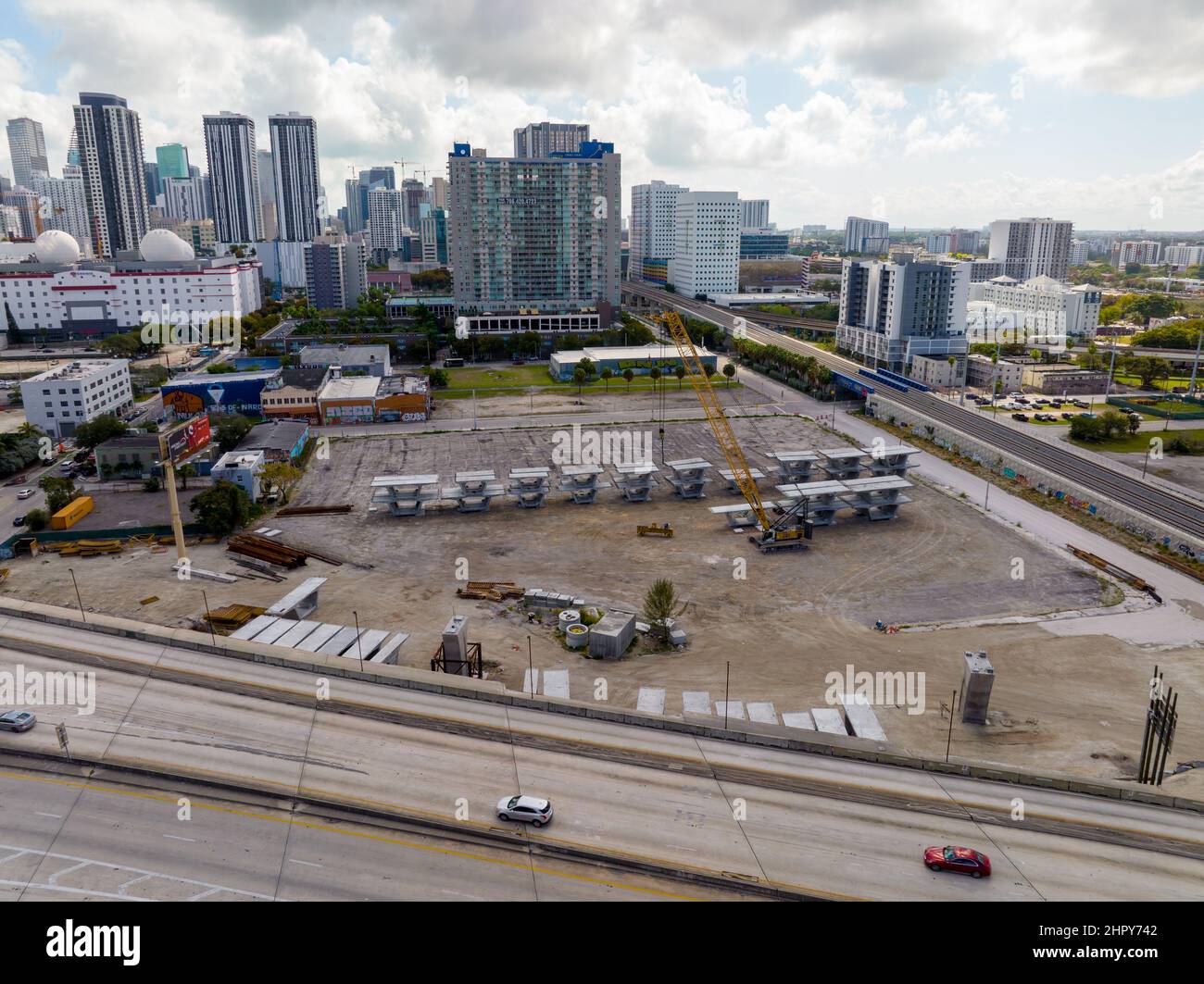Miami, FL, USA - February 15, 2022: Aerial photo construction of the ...