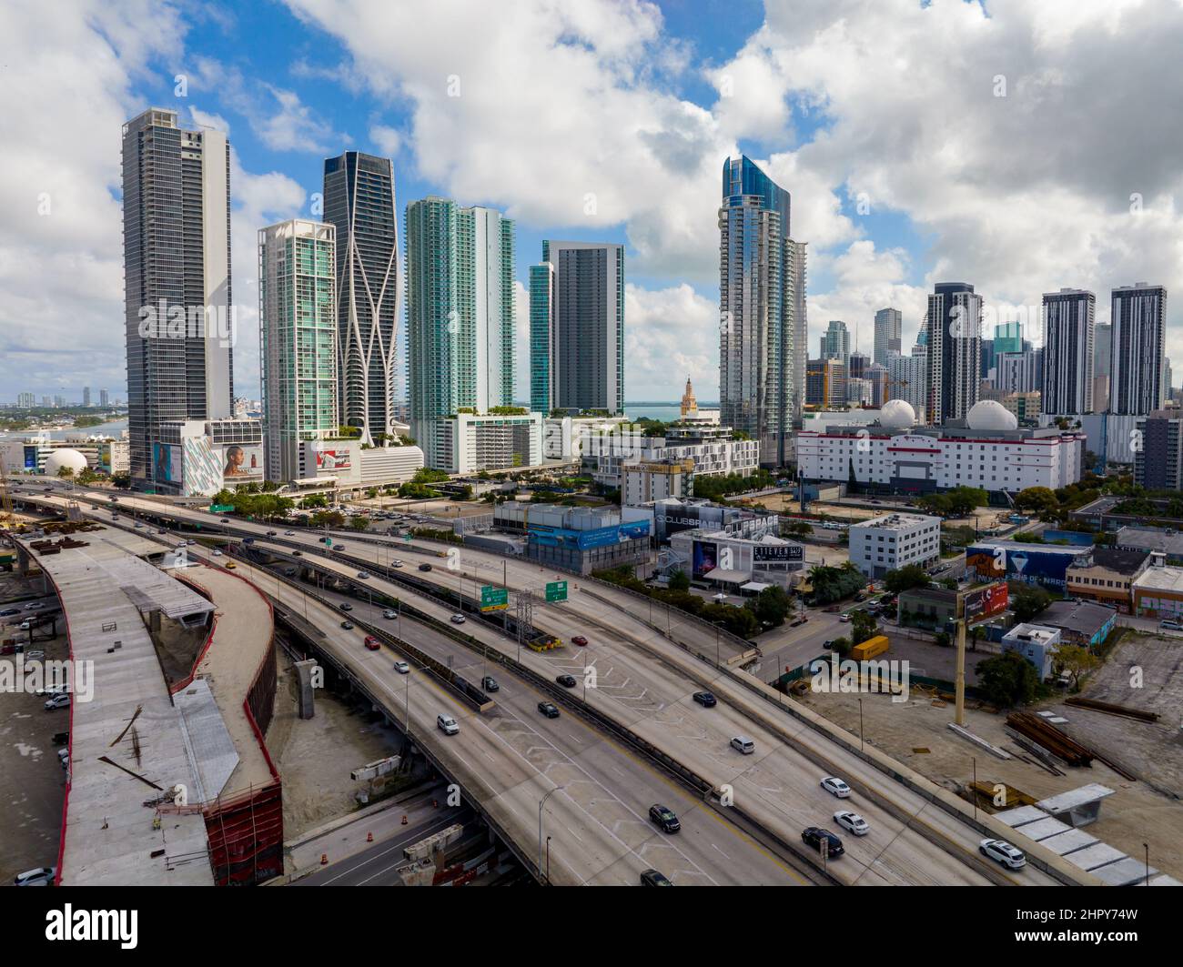 Miami, FL, USA - February 15, 2022: Aerial photo construction of the ...