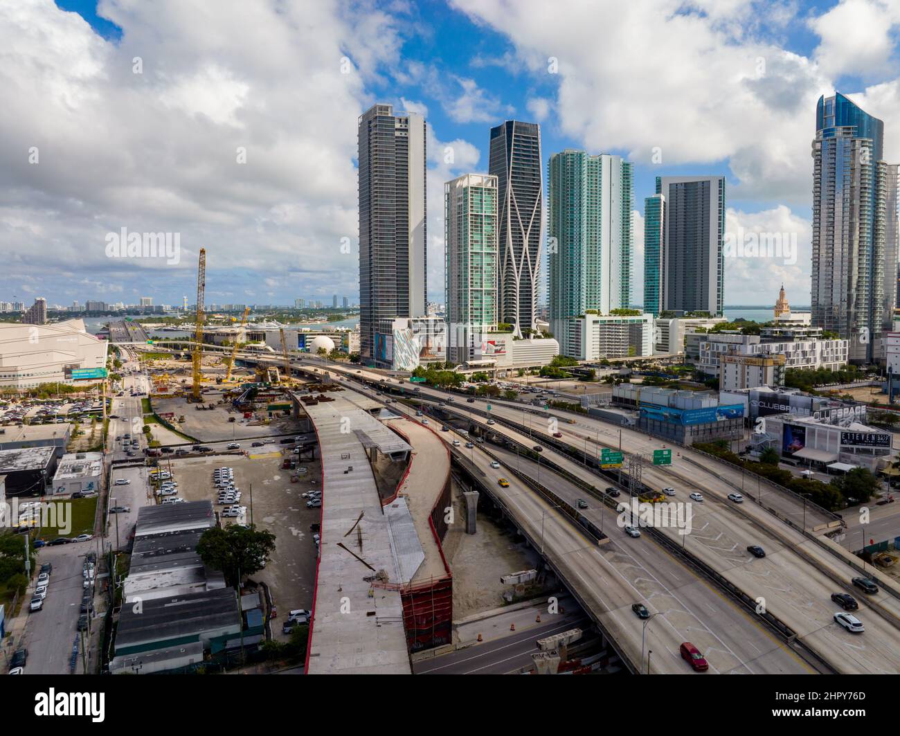 Miami, FL, USA - February 15, 2022: Aerial photo construction of the ...
