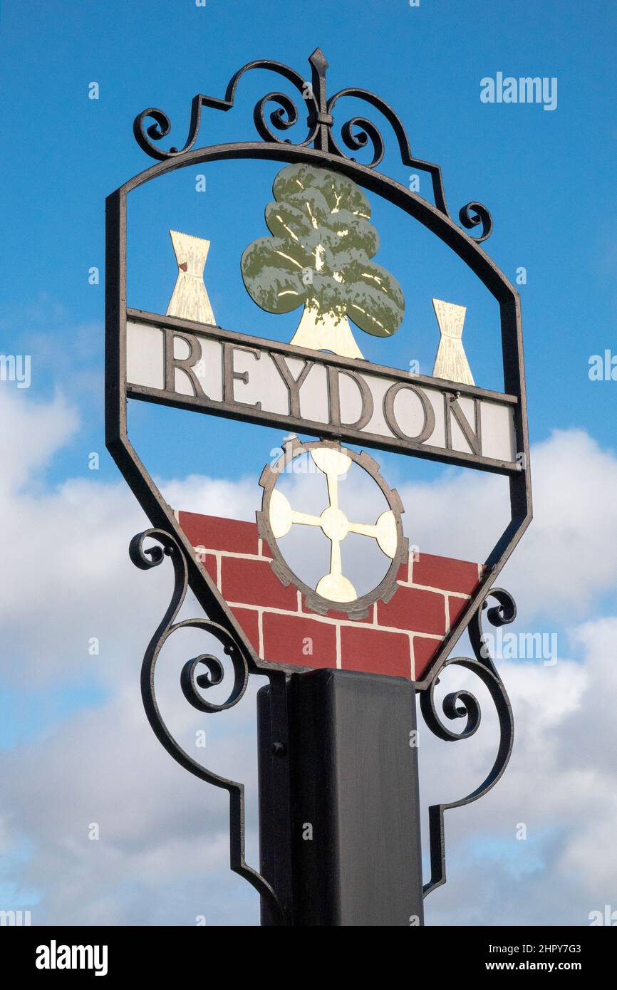 Metal painted and crafted village sign of Reydon in Suffolk designed by ...