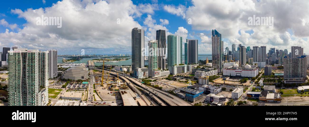 Miami, FL, USA - February 15, 2022: Aerial photo construction of the ...