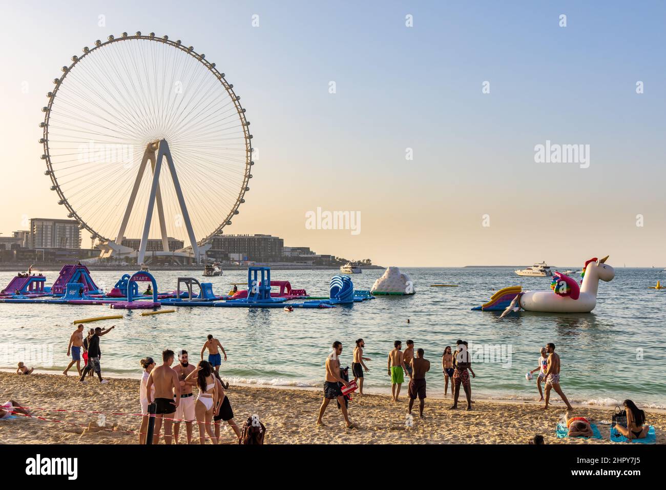 Dubai Marina Beach and aquafun water park, Dubai, United Arab Emirates ...