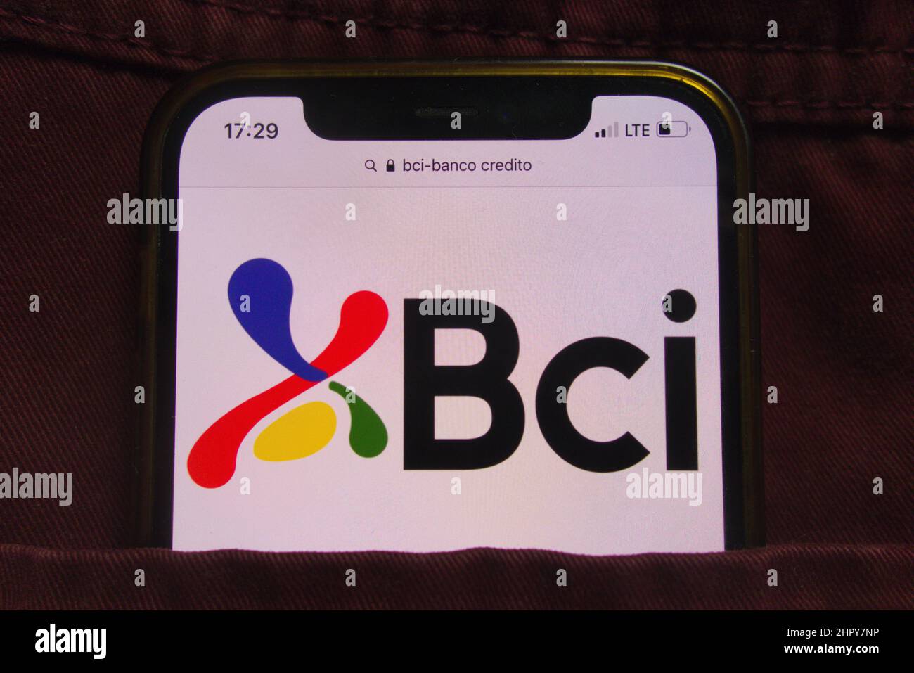 KONSKIE, POLAND - February 22, 2022: BCI Banco Credito logo displayed ...