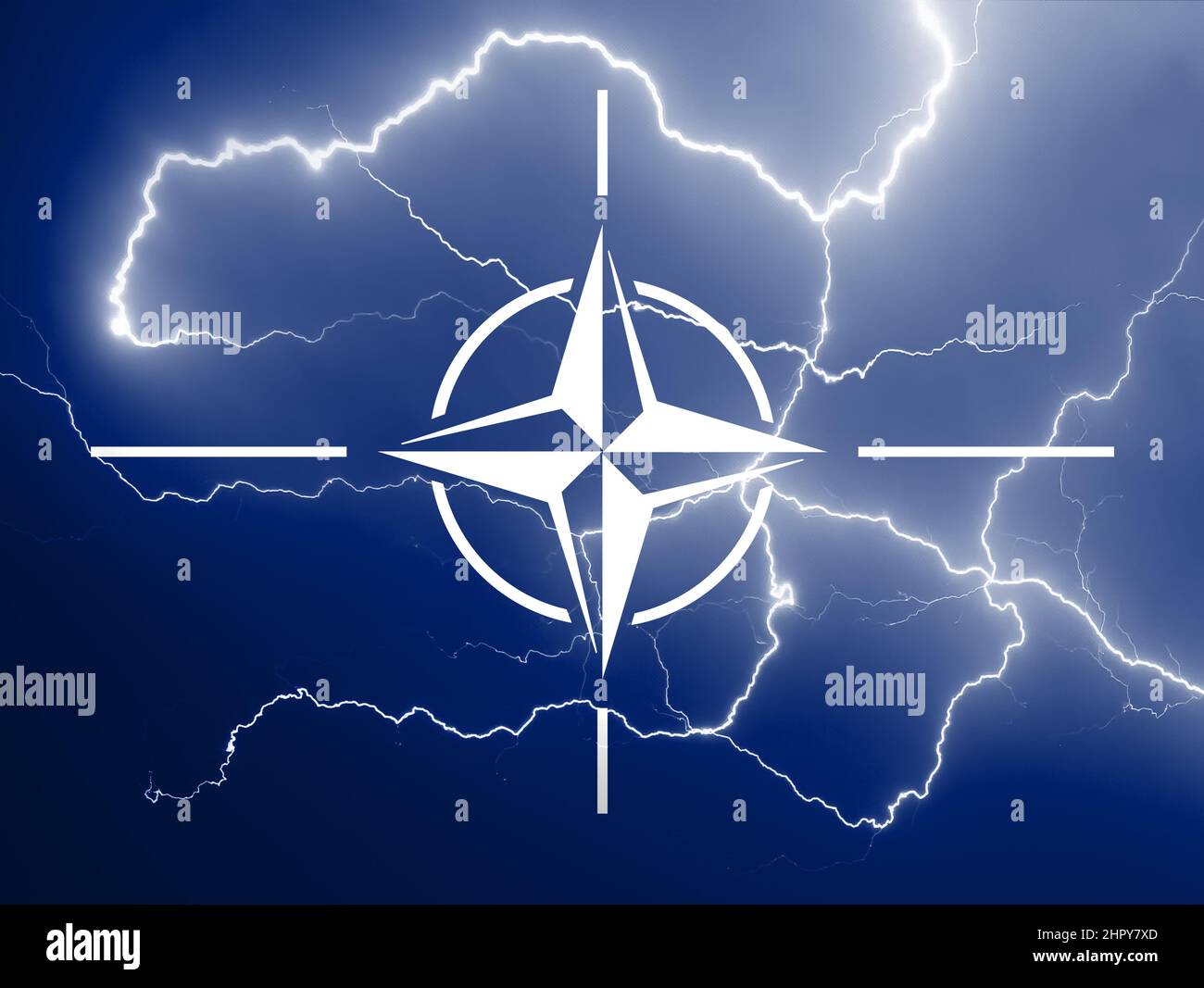 NATO flag pattern with lightning, war-storm concept Stock Photo - Alamy