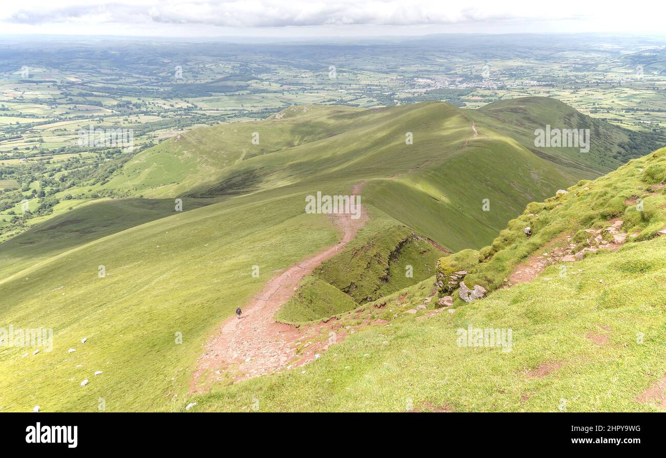 Beautiful Brecon Beacons National Park with its green hills and narrow ...