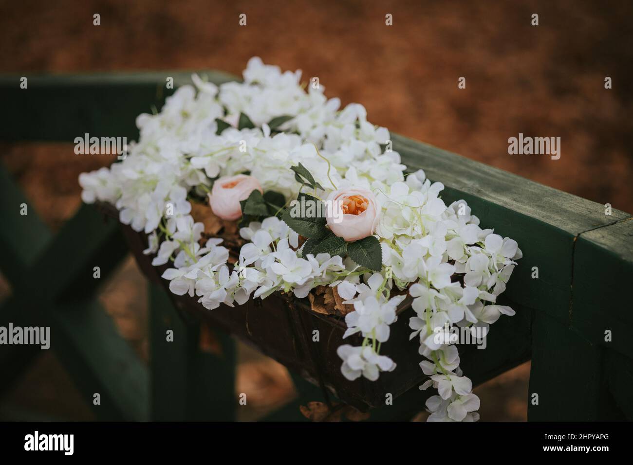 A beautifully decorated wooden bridge for a wedding ceremony Stock ...