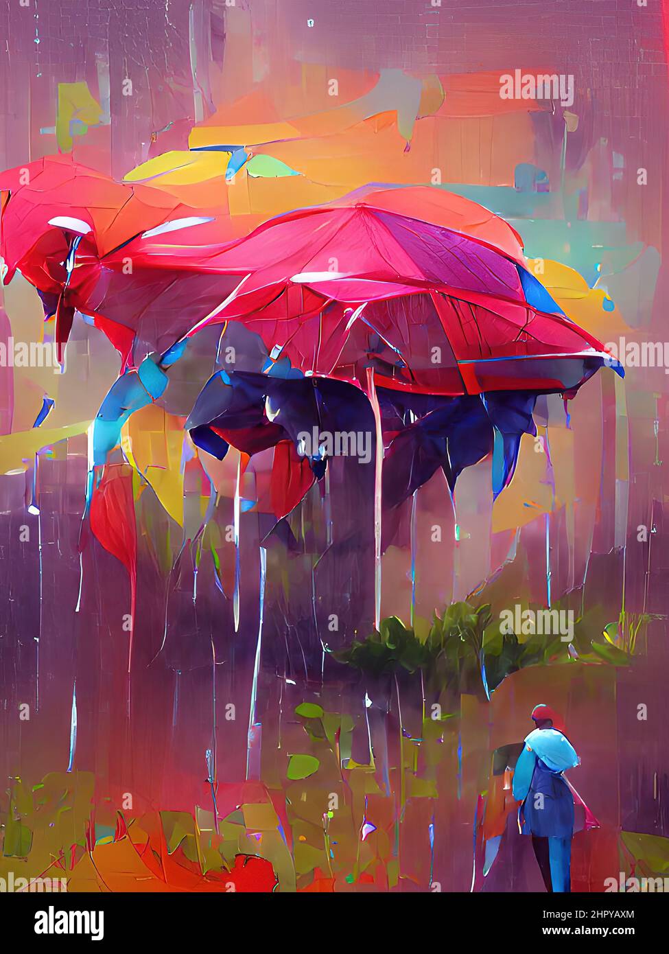 Abstract illustration of umbrellas as a tree during a rain Stock Photo ...