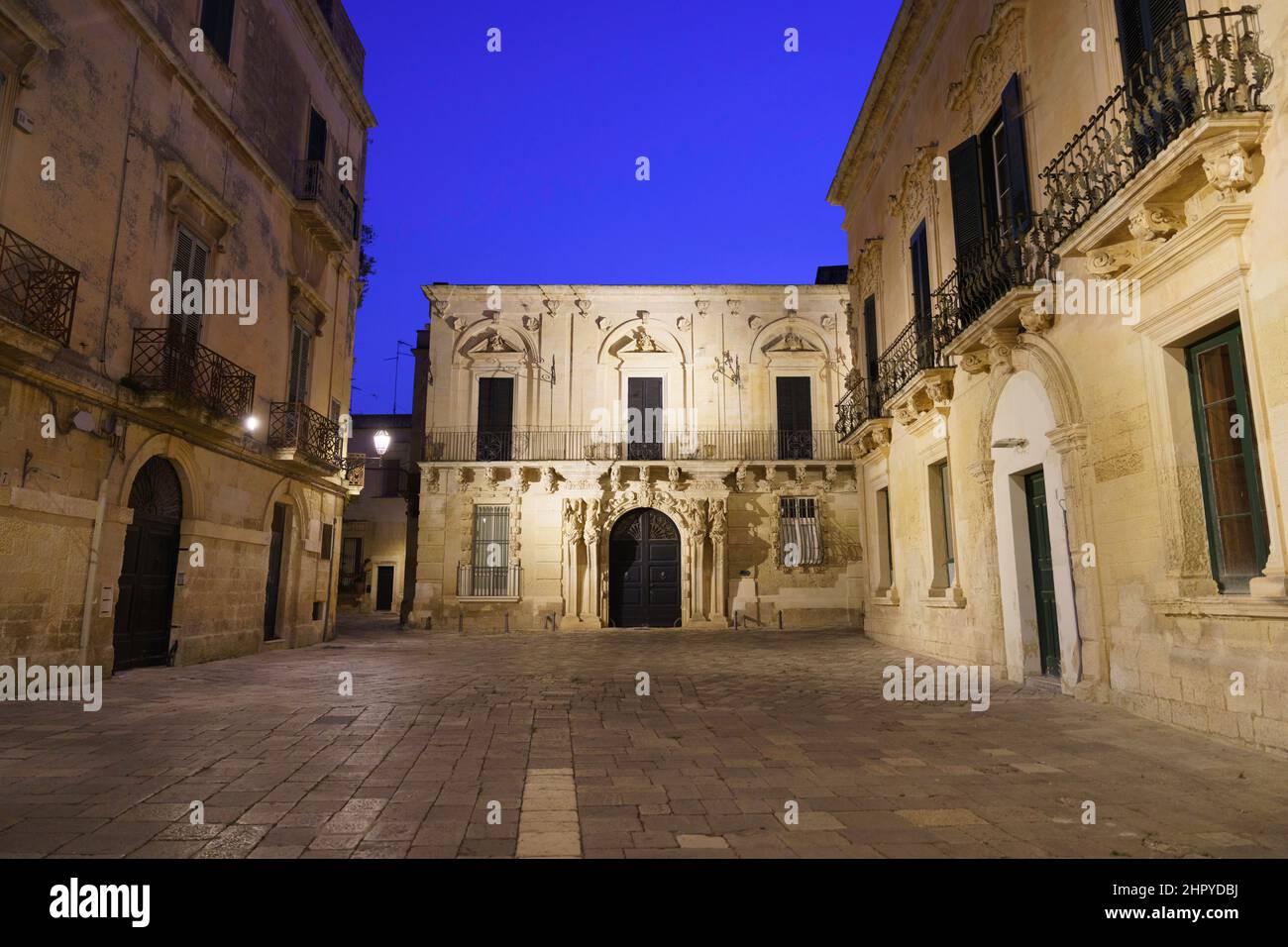 Lecce, Apulia, Italy: exterior of historic buildings at evening Stock ...