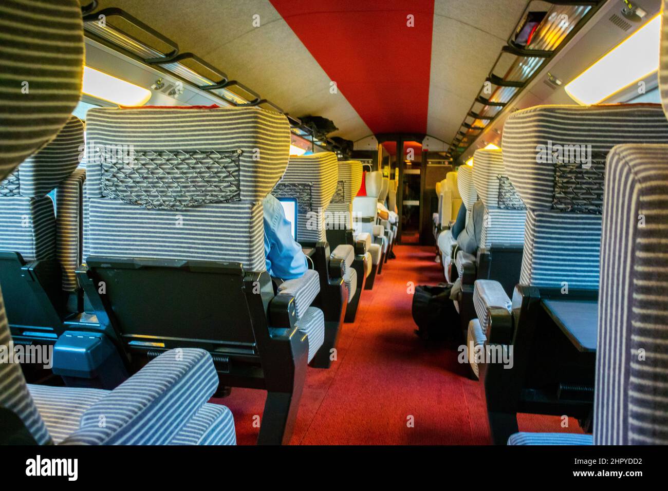 Paris, France, Wide Angle View, Seating inside TGV Bullet Train, 1st ...