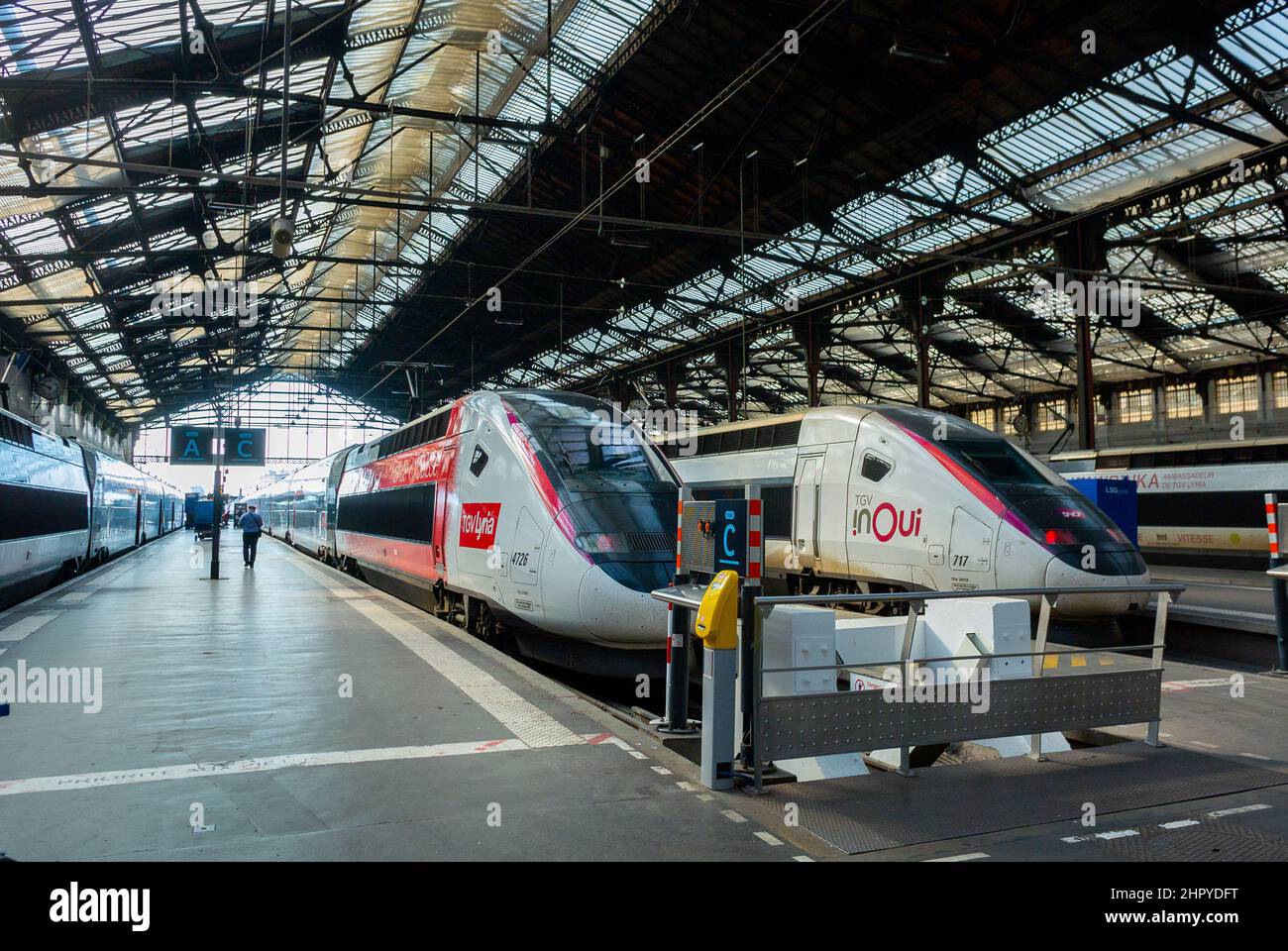 Paris, France, Wide Angle View, inside Historic TGV Train Station, High ...