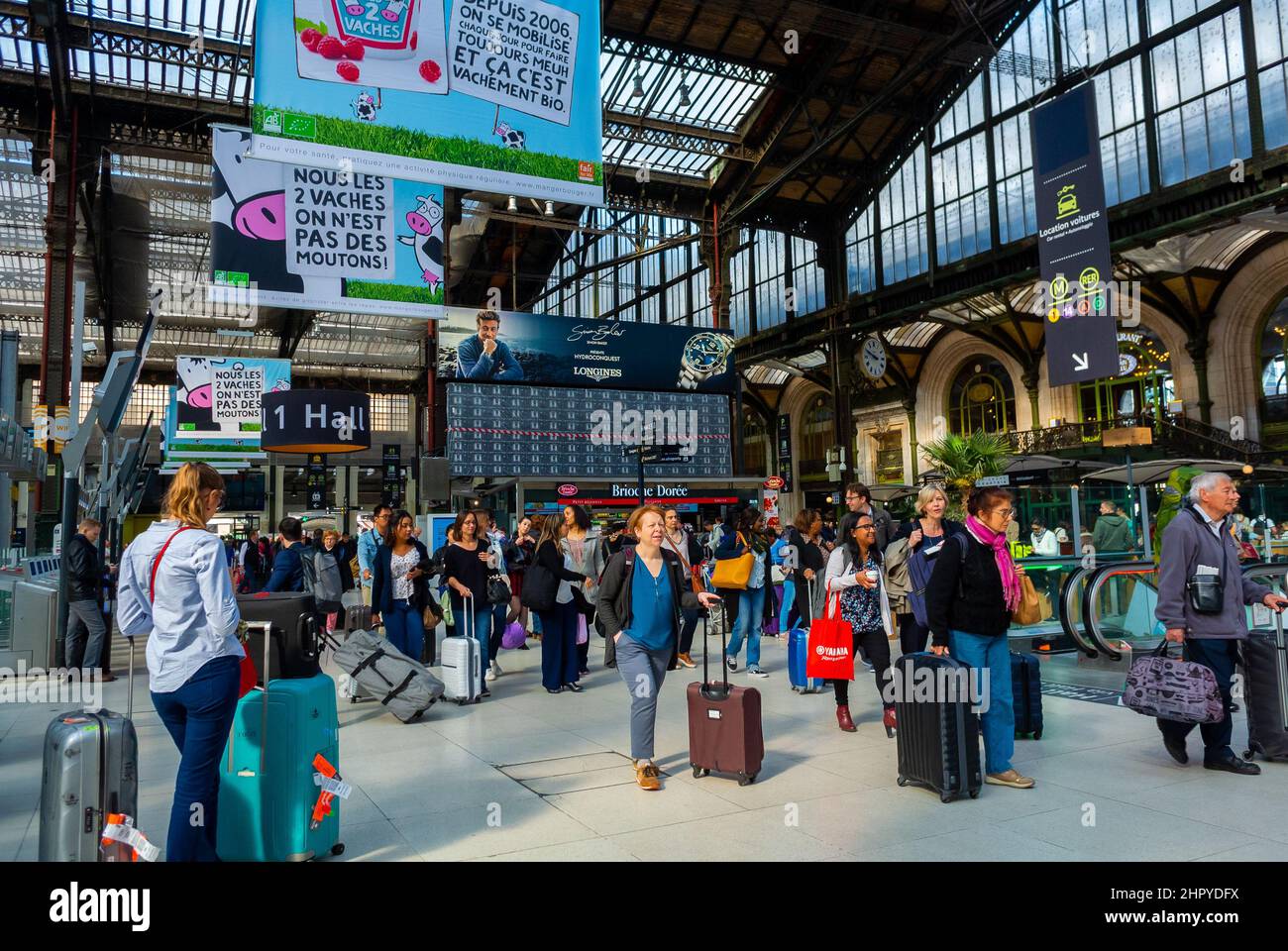Paris, France, Large Crowd People, Travelers inside, Historic TGV Train ...